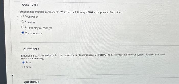 Solved Emotion has multiple components. Which of the | Chegg.com