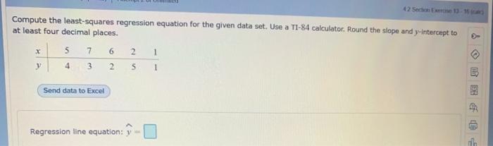 Solved Compute the least-squares regression equation for the | Chegg.com