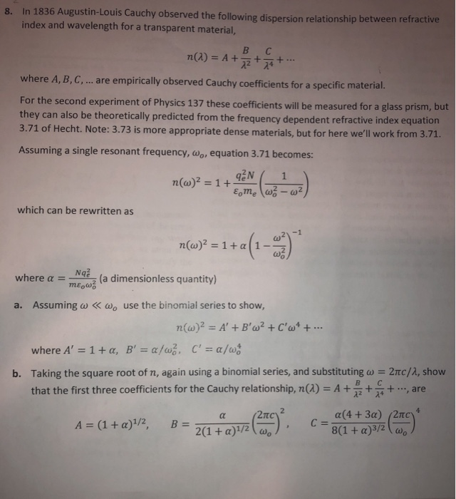 Solved 8. In 1836 Augustin-Louis Cauchy observed the | Chegg.com