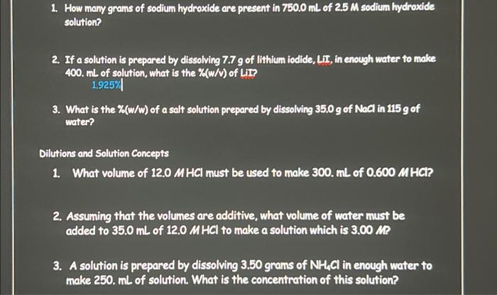 Solved 1. How many grams of sodium hydroxide are present in | Chegg.com