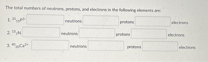 Solved The total numbers of neutrons, protons, and electrons | Chegg.com