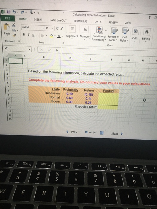 Solved 5 Calculating Expected Return Excel File Home 