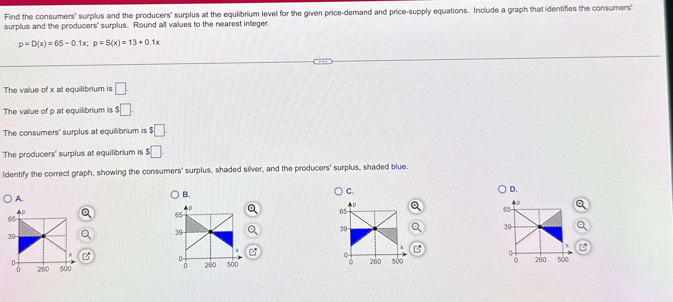 Solved Find the consumers' surplus and the producers' | Chegg.com