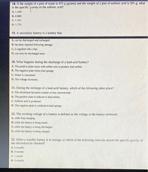 Solved 1. During the curing of a battery plate, which of the | Chegg.com
