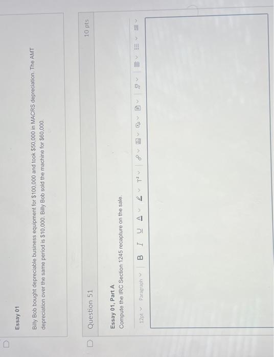 Solved Essay 01, Part B Compute the 1245 recapture if the | Chegg.com