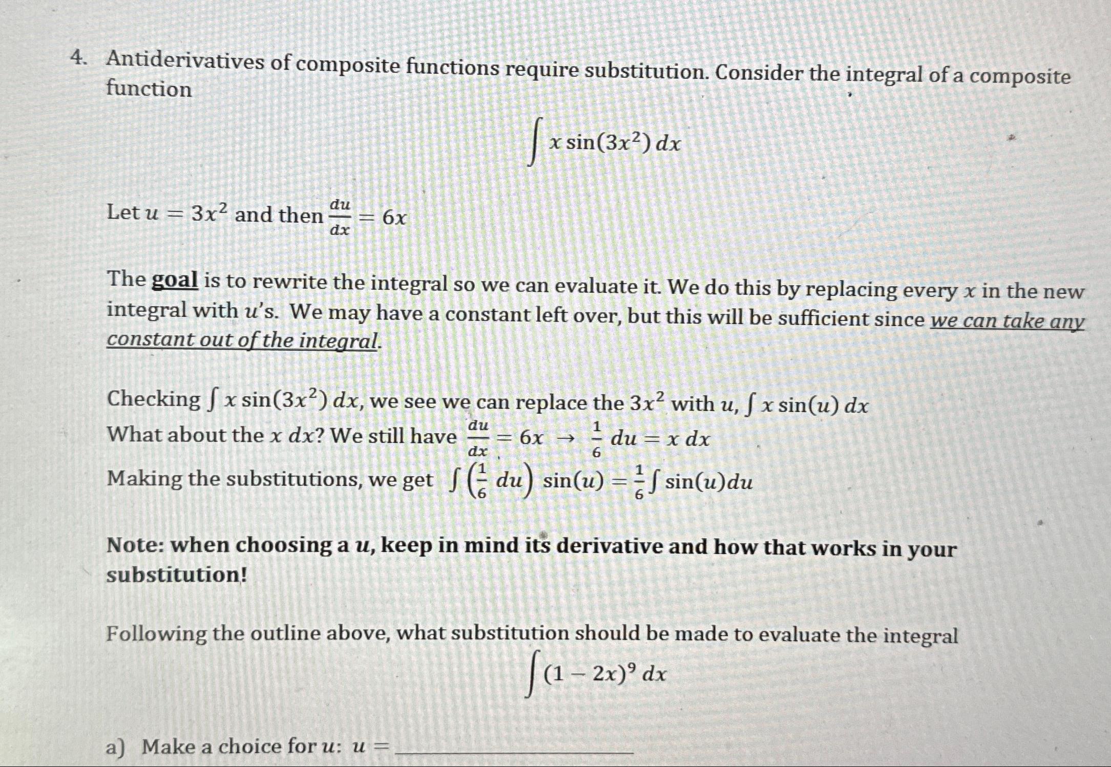 Solved Antiderivatives of composite functions require | Chegg.com