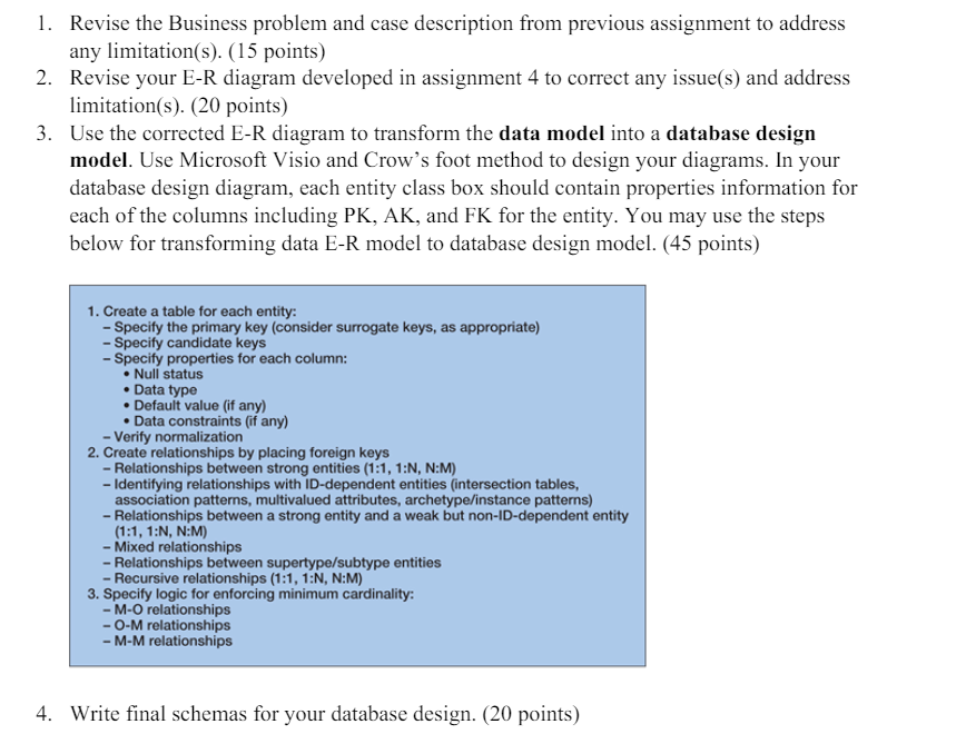 Solved Write final schemas for your database design. (20 | Chegg.com