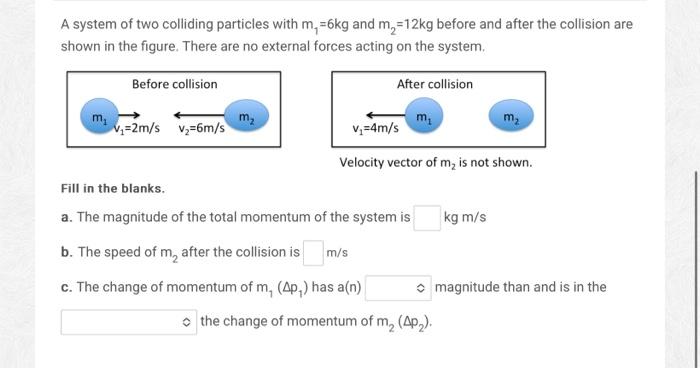 Solved A system of two colliding particles with m1=6 kg and | Chegg.com
