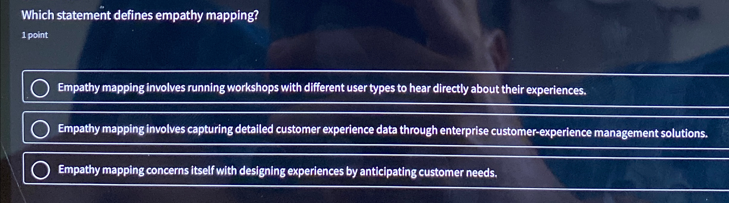 Solved Which statement defines empathy mapping?1 | Chegg.com