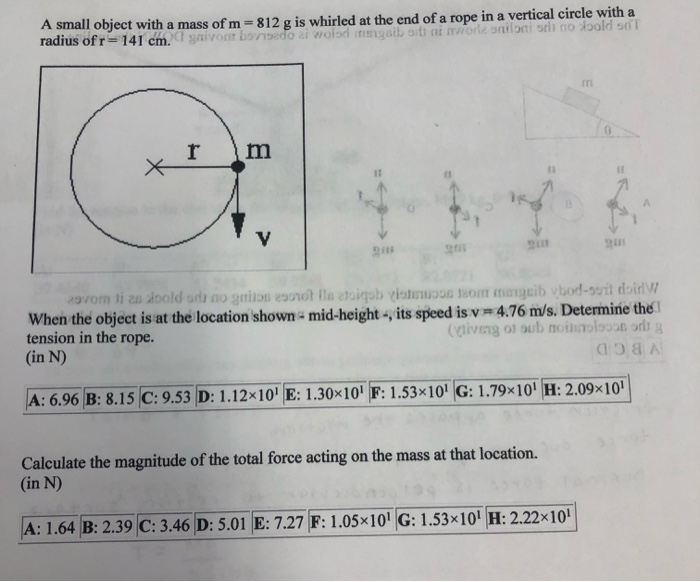 Solved A small object with a mass of m=812 g is whirled at | Chegg.com
