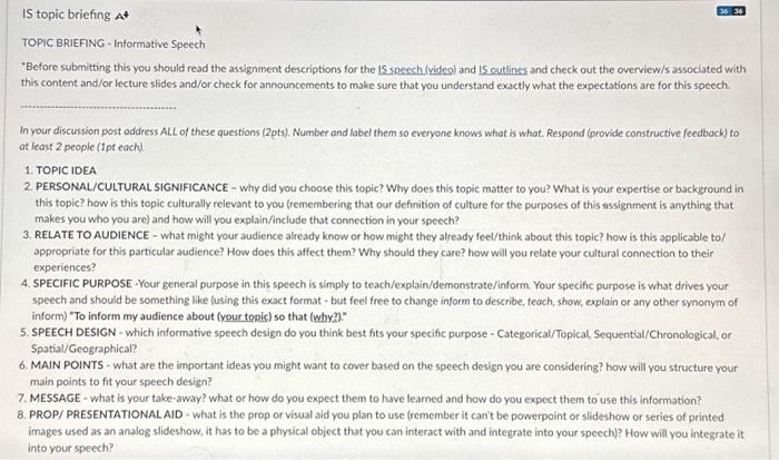 TOPIC BRIEFING - Informative Speech "Before | Chegg.com