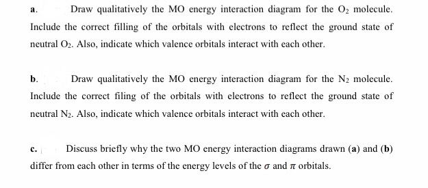 Solved a. Draw qualitatively the MO energy interaction | Chegg.com Solved a. Draw qualitatively the MO energy interaction | Chegg.com