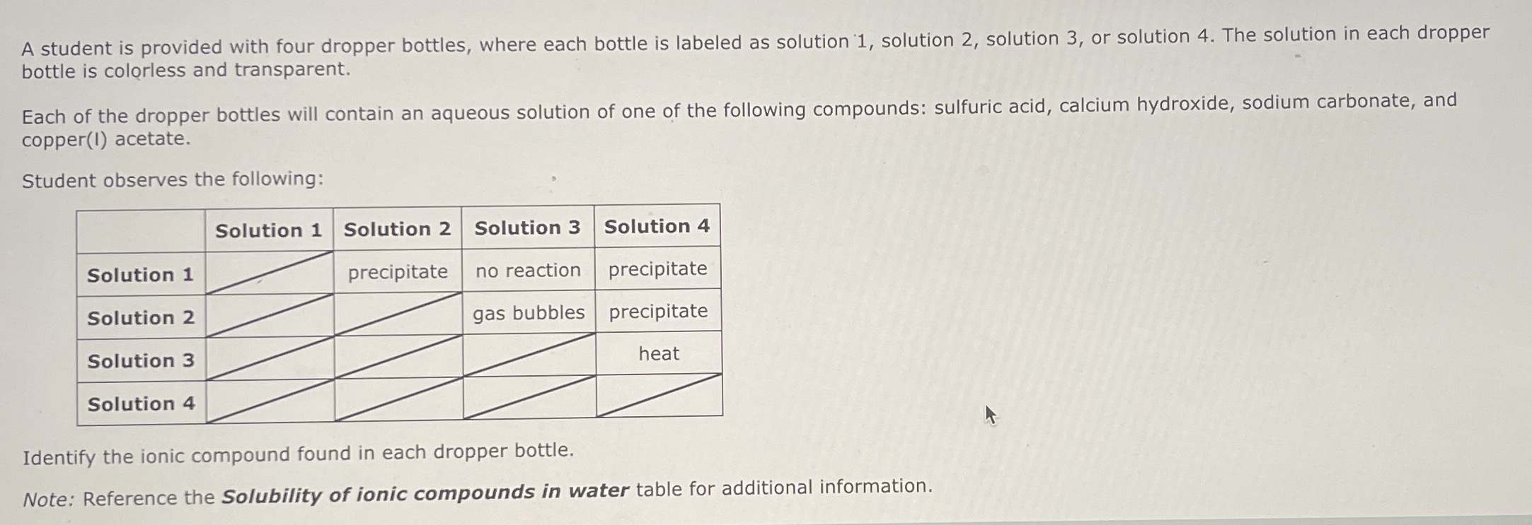 [Solved]: A student is provided with four dropper bottles, w