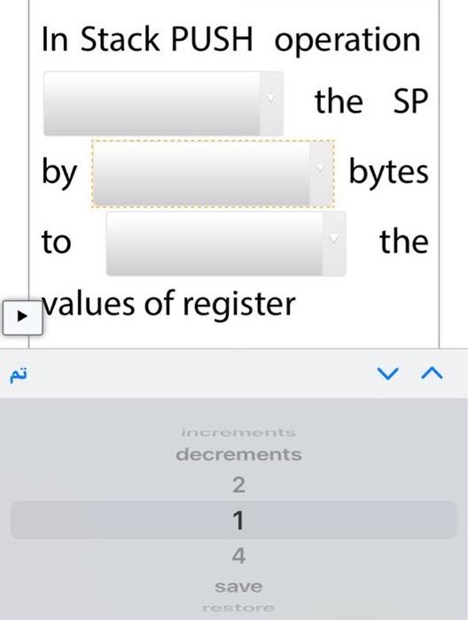 Solved In Stack PUSH operation the SP by bytes to the values | Chegg.com