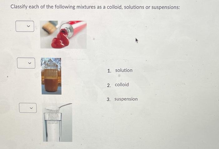 Solved Classify Each Of The Following Mixtures As A Colloid