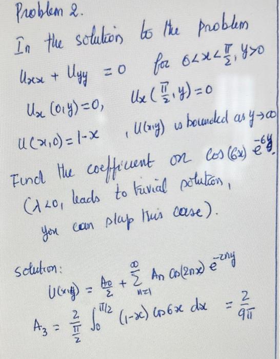 Solved Problem 2. In the solution to the problem Uxx+Uyy=0 | Chegg.com