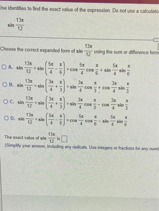 Solved Jse identities to find the exact value of the | Chegg.com