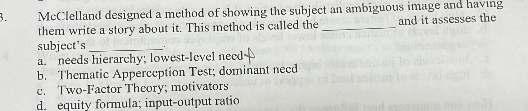 Solved McClelland designed a method of showing the subject | Chegg.com