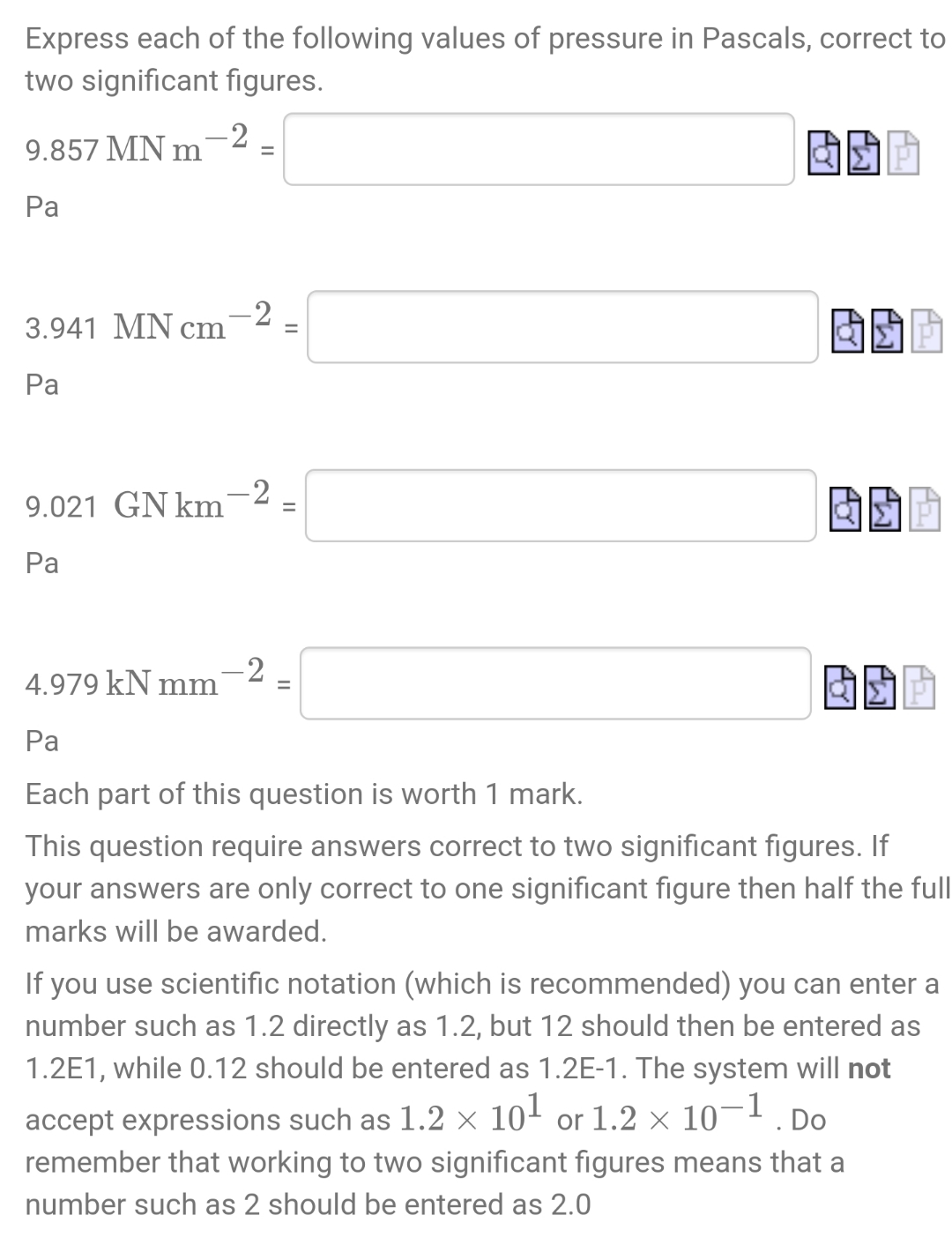 Solved Express each of the following values of pressure in | Chegg.com