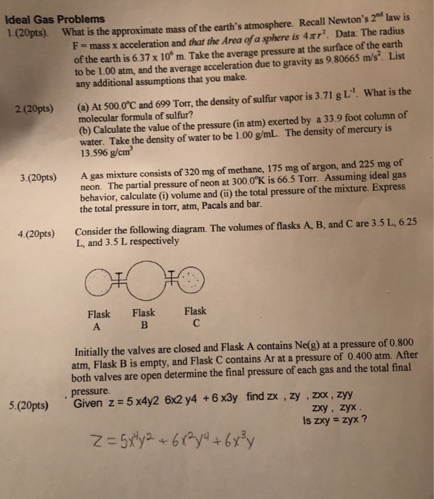 Solved Ideal Gas Problems 1.(20pts). What is the approximate | Chegg.com