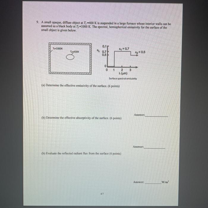 Solved 9. A small opaque, diffuse object at T, -400 K is | Chegg.com
