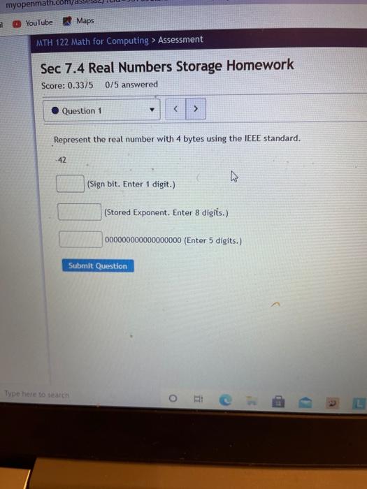 Solved myopenmath.cd YouTube Maps 1 MTH 122 Math for | Chegg.com