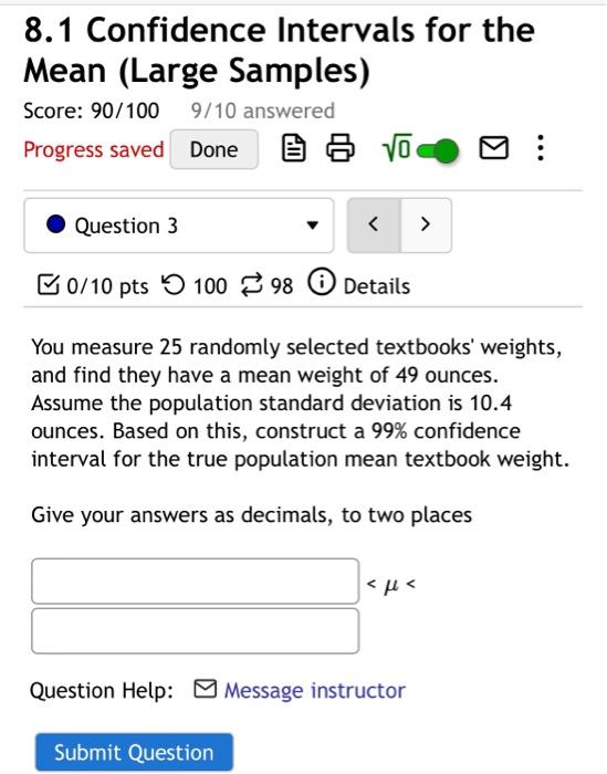 Solved 8.1 Confidence Intervals for the Mean (Large Samples) | Chegg.com