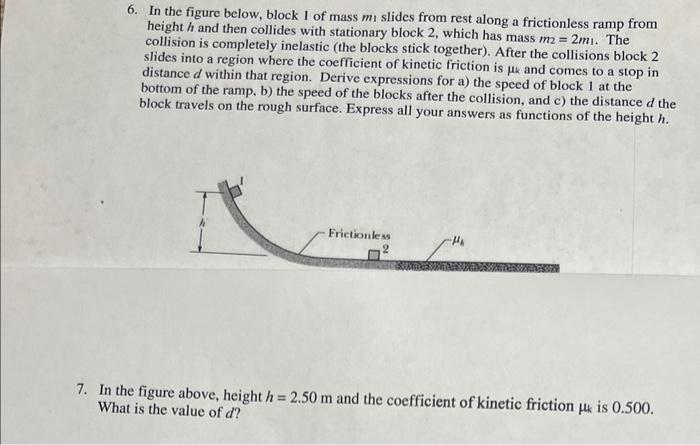 Solved 6. In the figure below, block 1 of mass m1 slides | Chegg.com