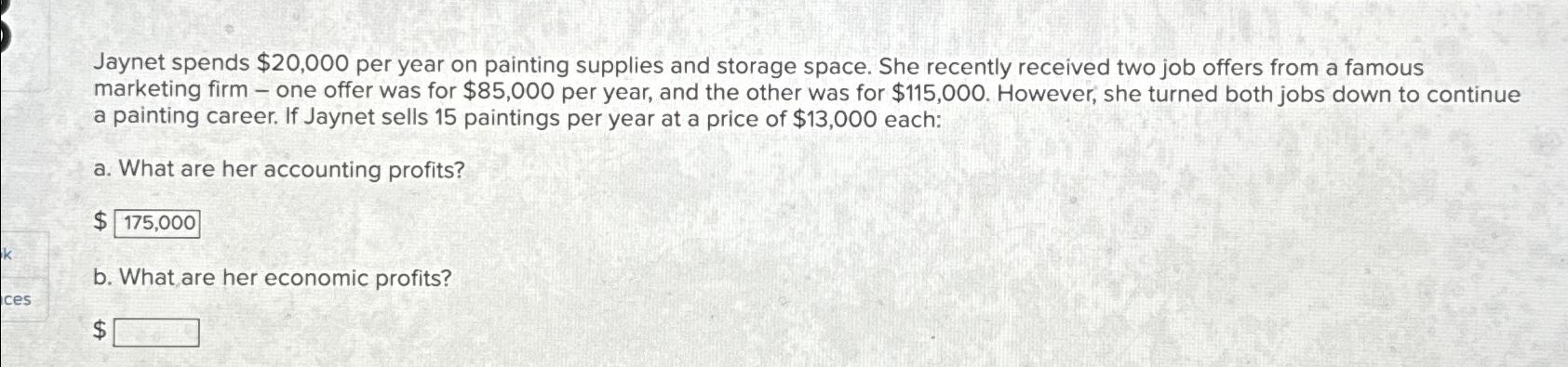 Solved Jaynet spends $20,000 per year on painting supplies | Chegg.com Solved Jaynet spends $20,000 per year on painting supplies | Chegg.com