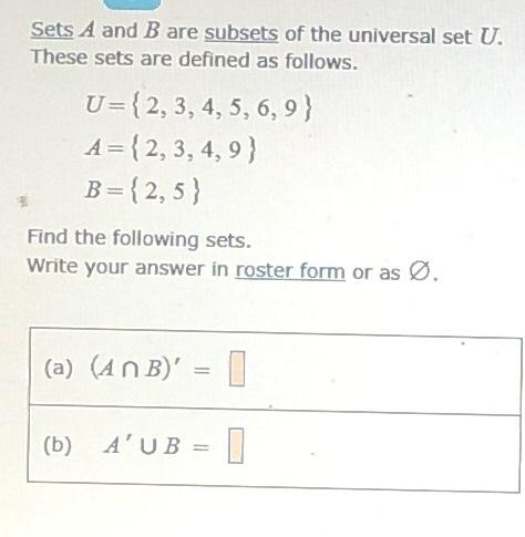 Solved Sets A and B are subsets of the universal set U. | Chegg.com