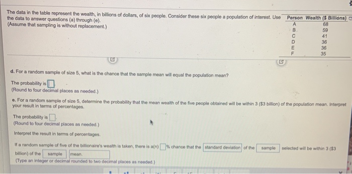 Solved The data in the table represent the wealth, in | Chegg.com
