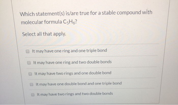 Solved Which statement(s) is/are true for a stable compound | Chegg.com