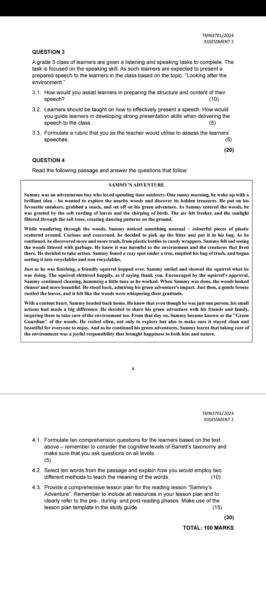 Solved TMN3701/2024ASSESSMENT 2QUESTION 3A grade 5 ﻿class of | Chegg.com