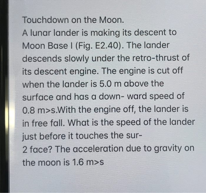 Solved Touchdown on the Moon. A lunar lander is making its | Chegg.com