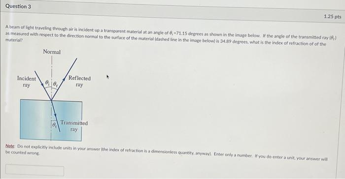 Solved A beam of light traveling through air is incident up | Chegg.com