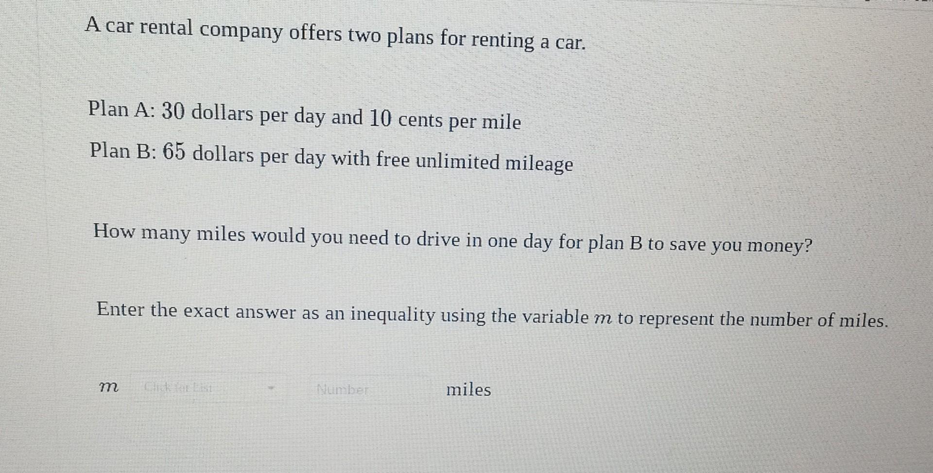 Solved A car rental company offers two plans for renting a | Chegg.com