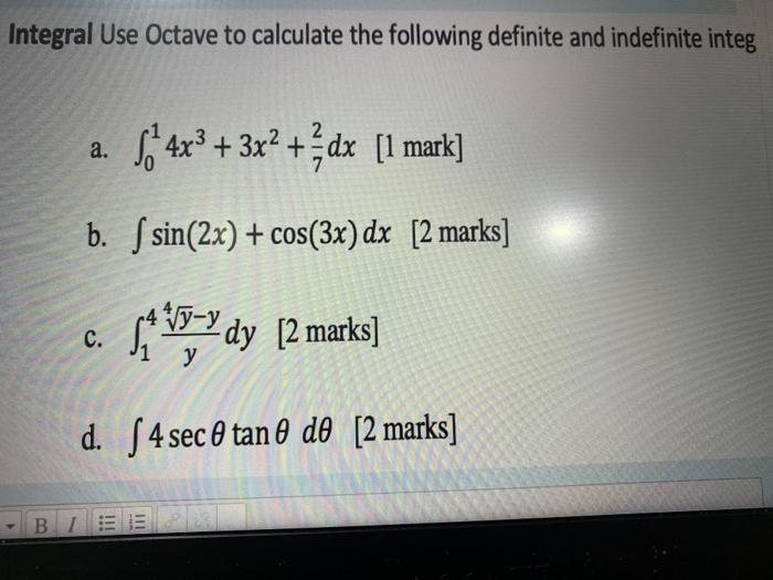 Solved Integral Use Octave to calculate the following | Chegg.com