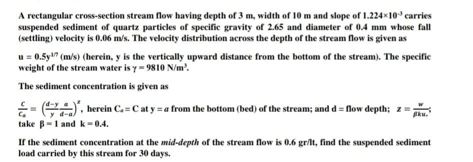 Solved A rectangular cross-section stream flow having depth | Chegg.com