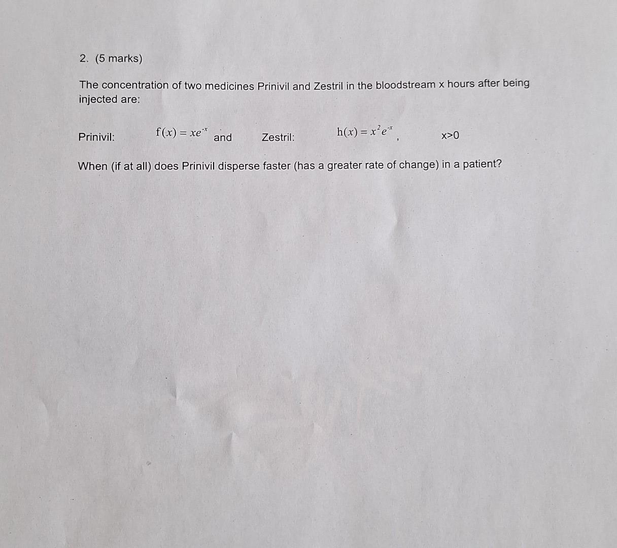 Solved The concentration of two medicines Prinivil and | Chegg.com
