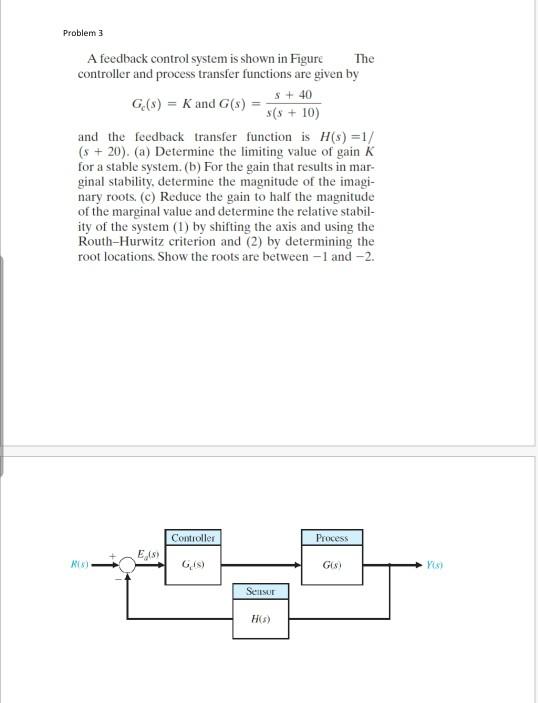Solved Problem 3 A feedback control system is shown in | Chegg.com
