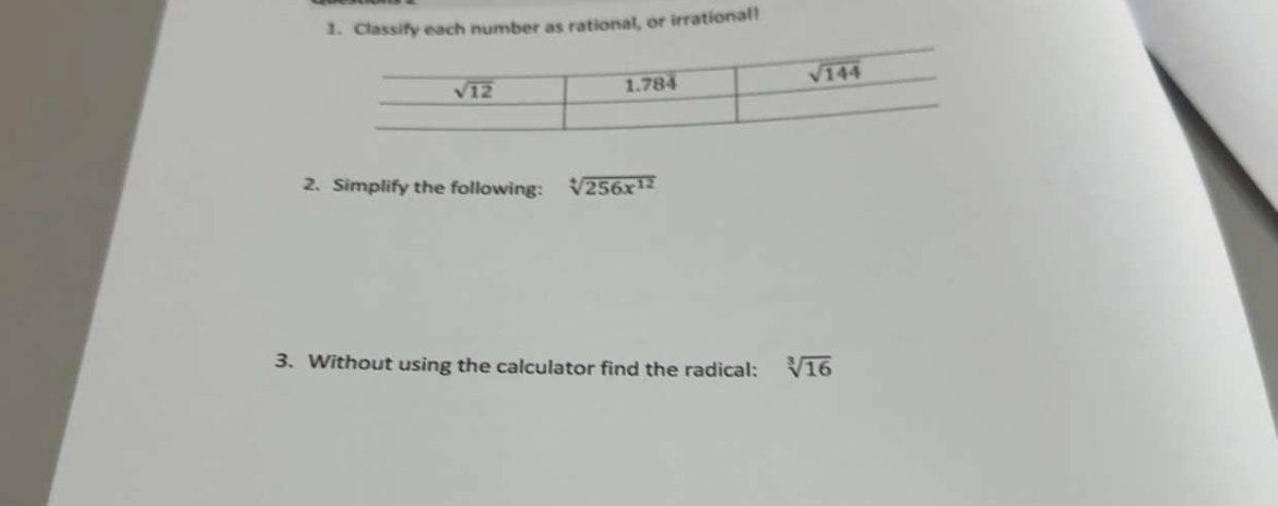 Solved Classify each number as rational, or | Chegg.com