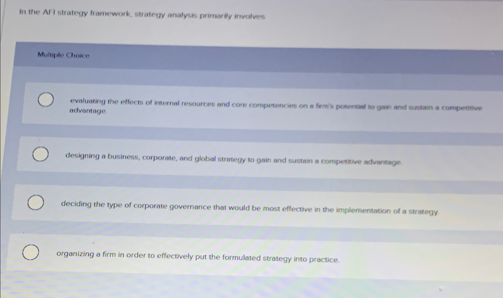 Solved In the AII strategy framework, strategy aralysis | Chegg.com