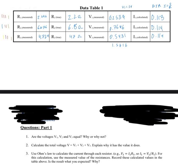 Solved uestions: Part 1 1. Are the voltages V1,V2 and V3 | Chegg.com