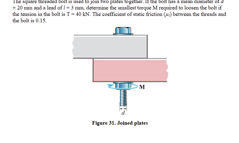 Solved by an EXPERT The square threaded bolt is used to join two plates ...