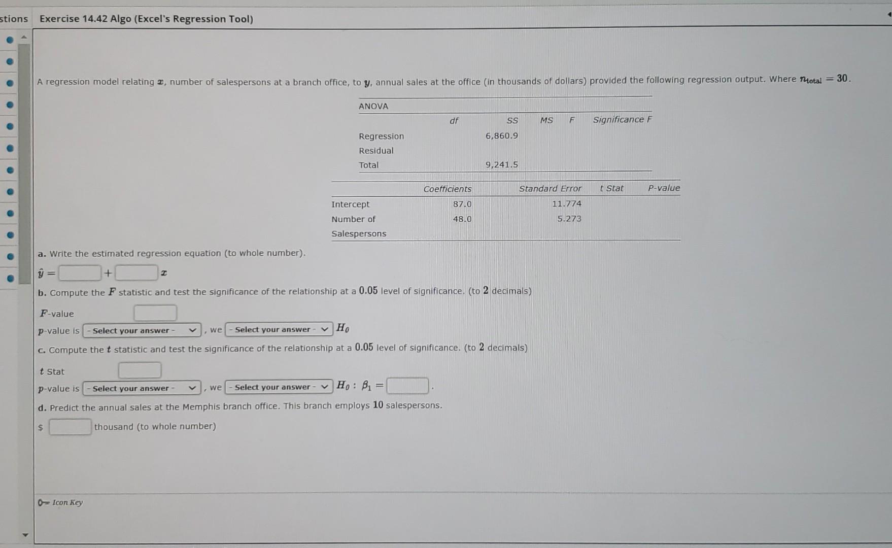 Solved stions Exercise 14.42 Algo (Excel's Regression Tool) | Chegg.com
