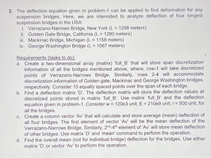 Solved 2. The deflection equation given in problem-1 can be | Chegg.com
