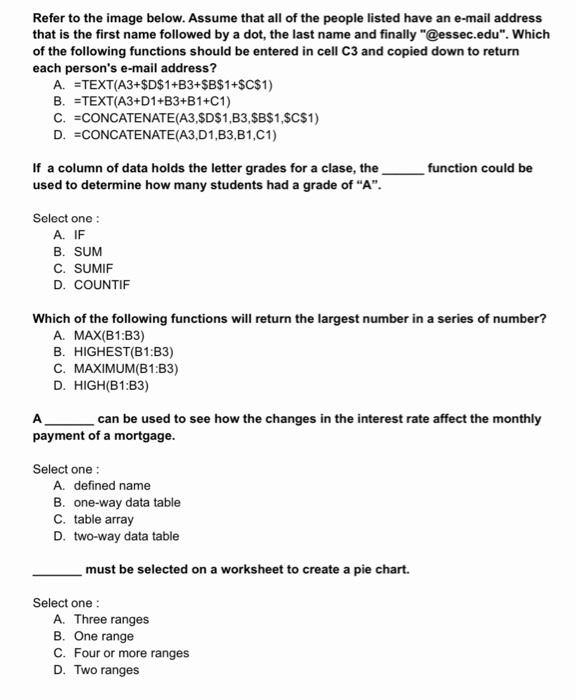 Solved What does COUNTA() function do? Select one: A. Counts | Chegg.com
