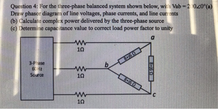 Solved Question 4: For the three-phase balanced system shown | Chegg.com