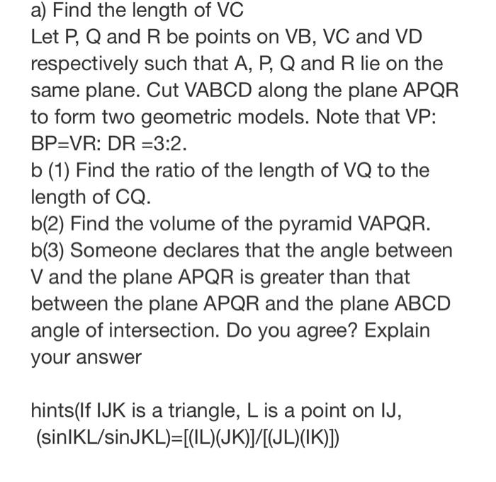 Solved Note that the diagram VABCD is a pyramid with a | Chegg.com