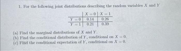 Solved 1. For the following joint distributions describing | Chegg.com